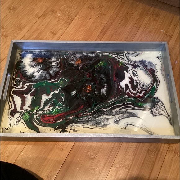 Dining | New Resined Serving Tray With Acrylic Ink Pour Effect | Poshmark